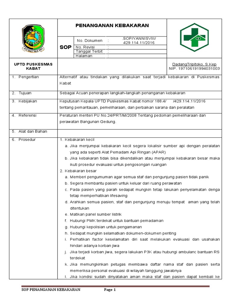 Sop PENANGANAN KEBAKARAN | PDF