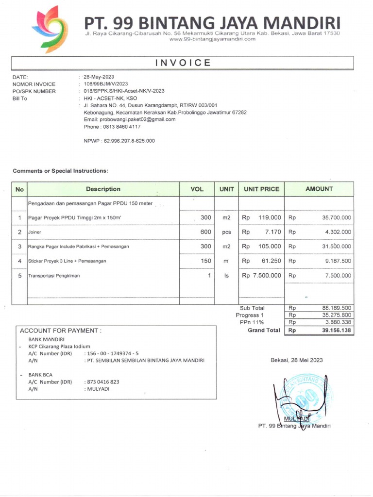 Invoice 108 - Progres 1 SPK 018 - Hki Acset NK - Tol Probowangi Paket2 ...