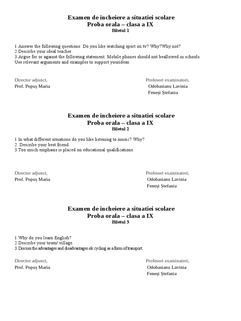 PROBA ORALA Final IX | PDF | Cognition