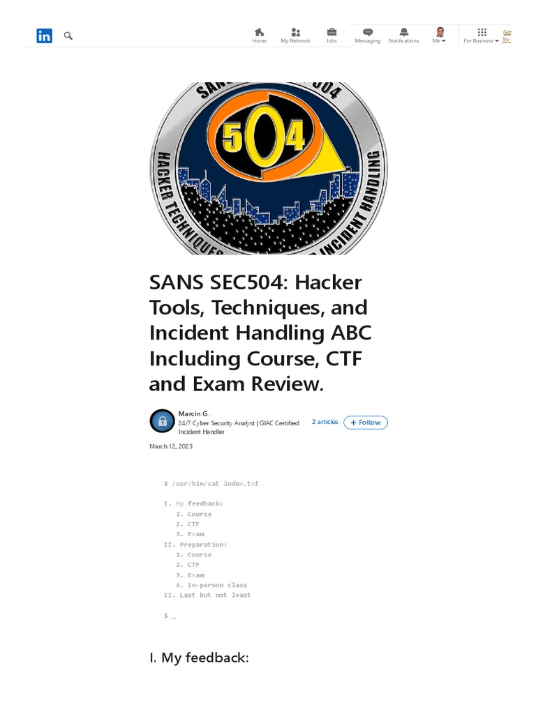 SANS SEC504 - Hacker Tools, Techniques, and Incident Handling ABC Including Course, CTF and Exam ...