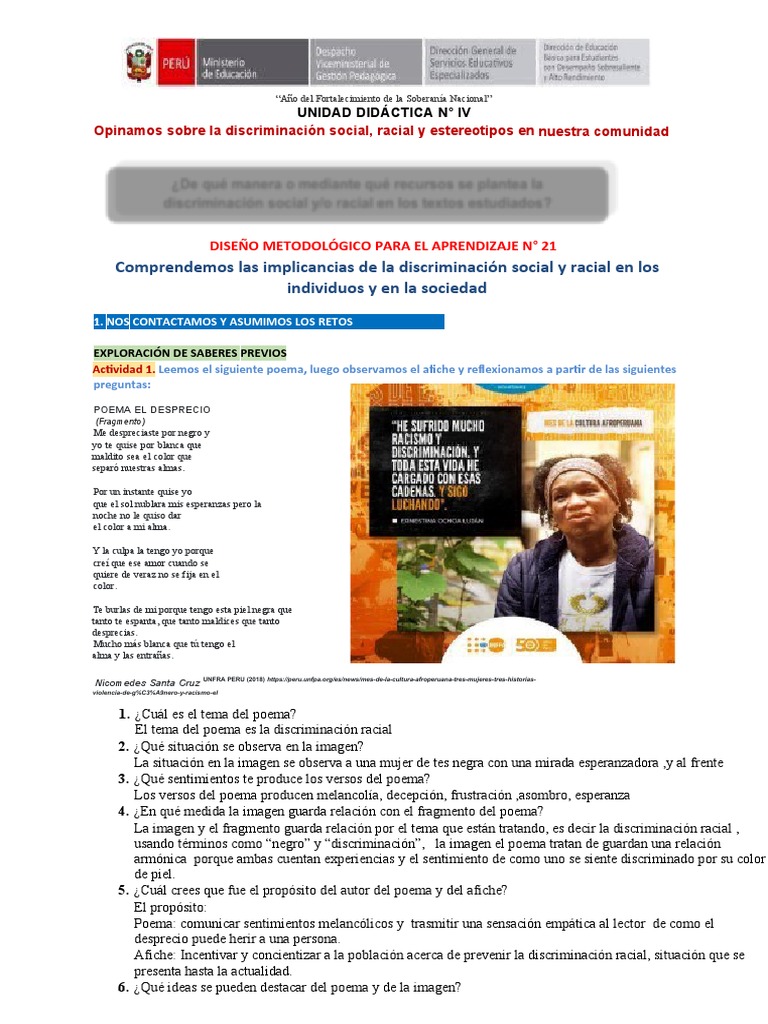 DMpA 21 UNIDAD VI 3ero Comunicacion y Literatura 2022 | PDF | Racismo | Discriminación y ...