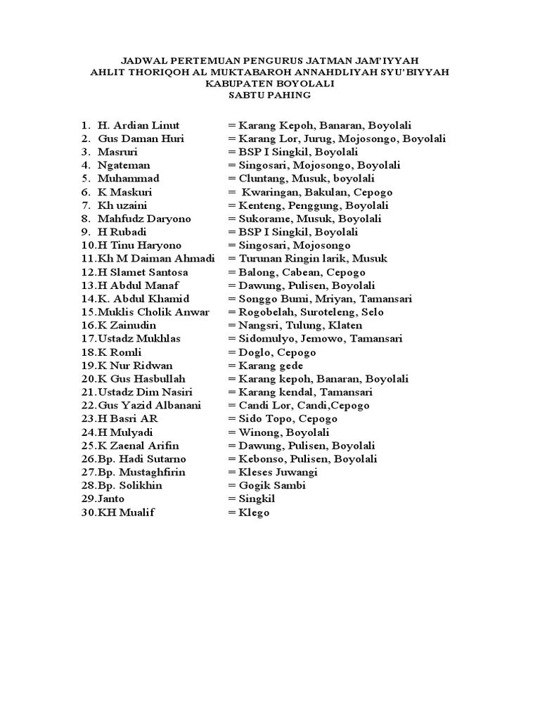 JADWAL PERTEMUAN PENGURUS JATMAN JAM | PDF