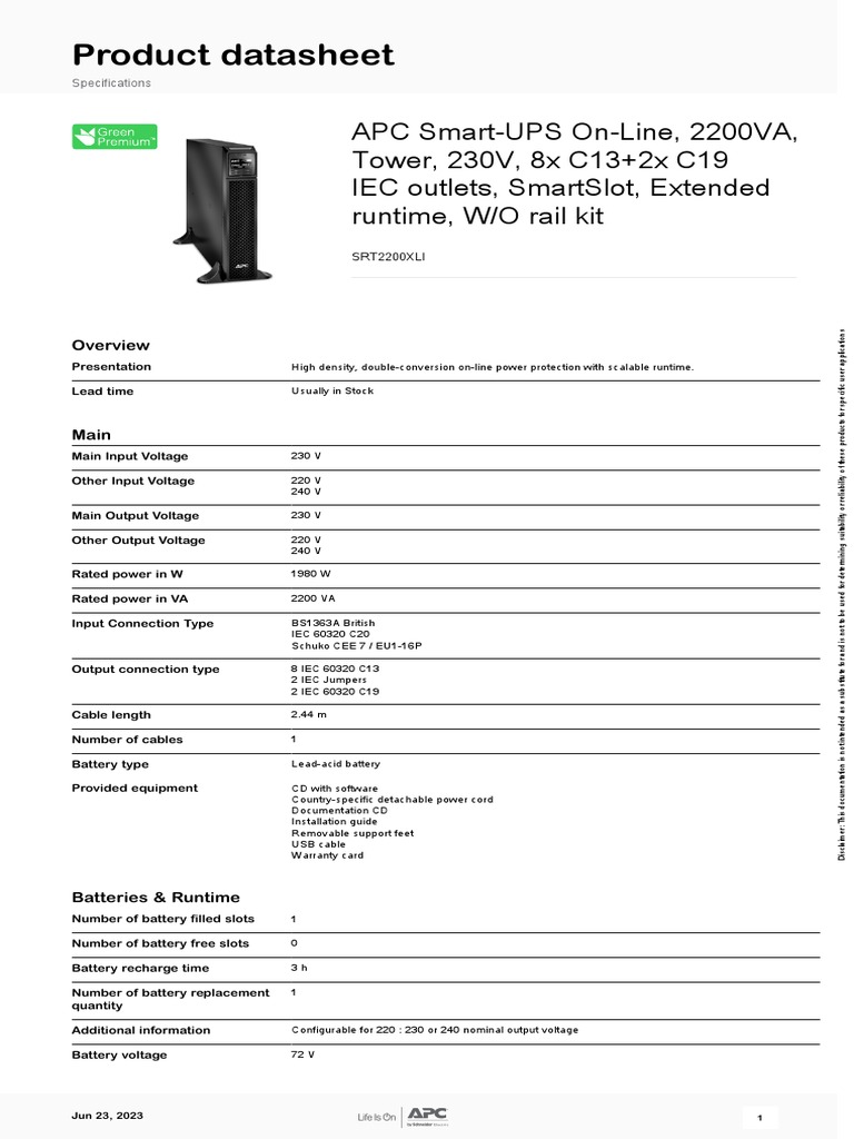 Smart-UPS On-Line - SRT2200XLI | PDF | Mains Electricity | Electricity