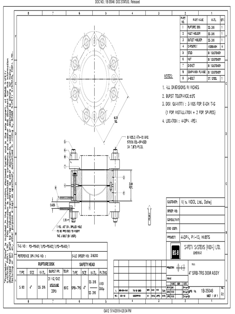 Rupture Disk Safety Head: 4" SRB-7RS 300# ASSY | PDF