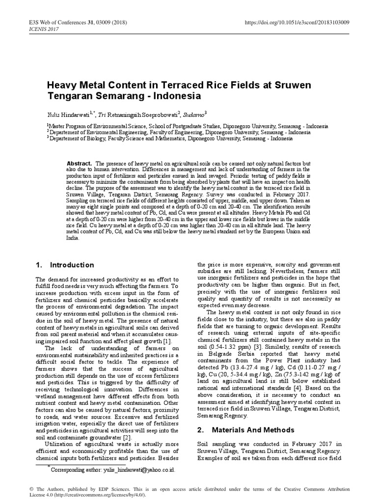 Heavy Metal Content in Terraced Rice Fields at Sru | PDF | Soil ...