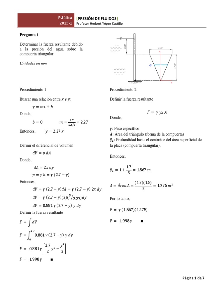 Ejercicios - Capitulo 7 - Presión de fluidos | PDF | Integral | Presión