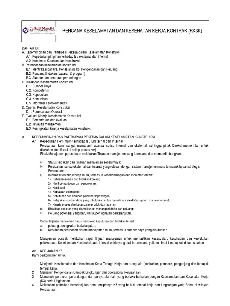 Dokumen Rencana K3 | PDF