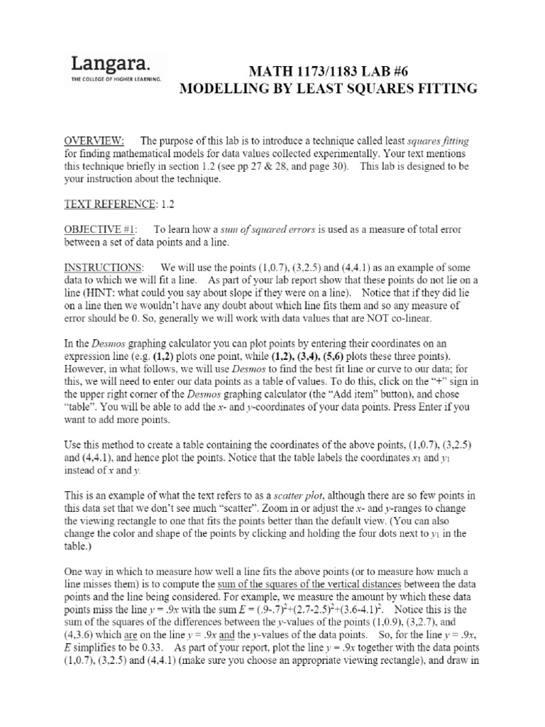 Lab06.least Squares Fitting Shortened - Desmos - MATH-1173-001 ...