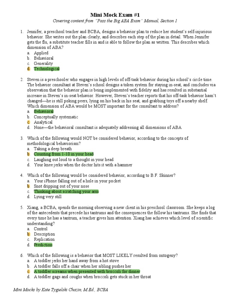 Mini Mock Exam - Section 1 | PDF | Behaviorism | Reinforcement