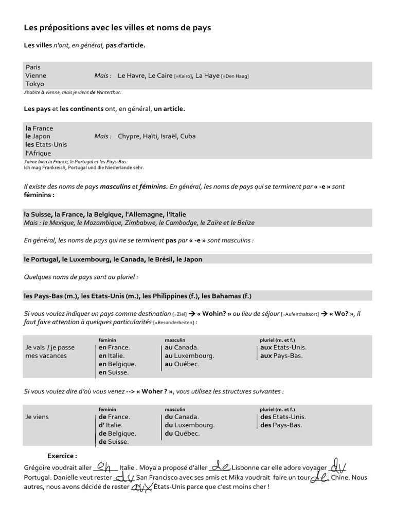 Prépositions avec villes et pays | PDF