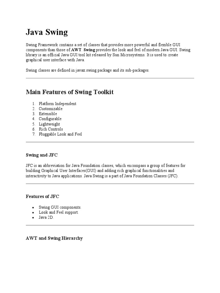 Java Swing | PDF | Class (Computer Programming) | Computer Science Java Swing | PDF | Class (Computer Programming) | Computer Science