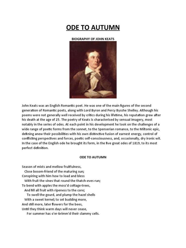 Ode To Autumn: Biography of John Keats | PDF | John Keats | Poetry