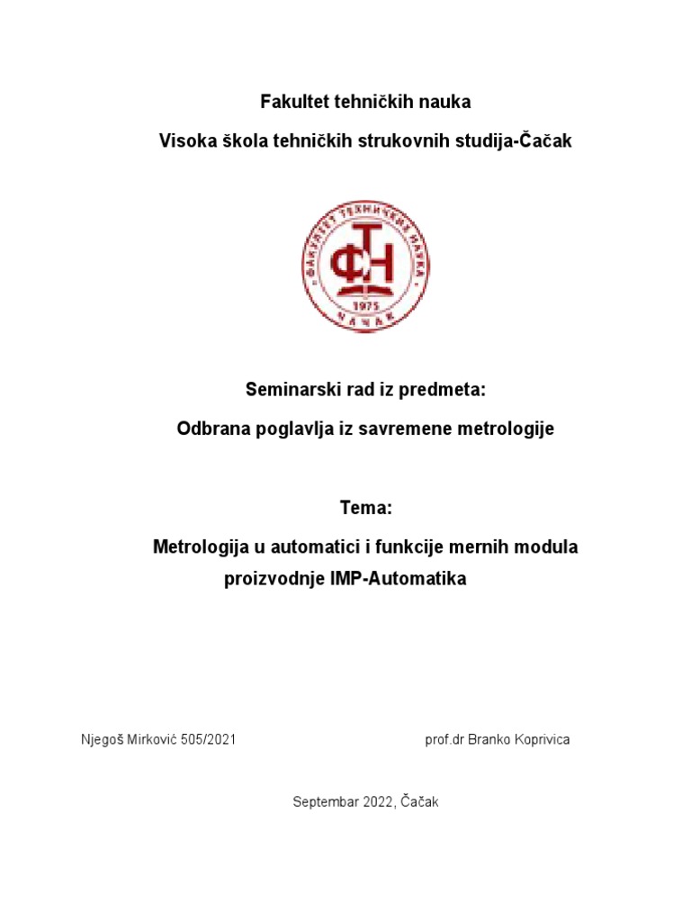 Metrologija Seminarski | PDF