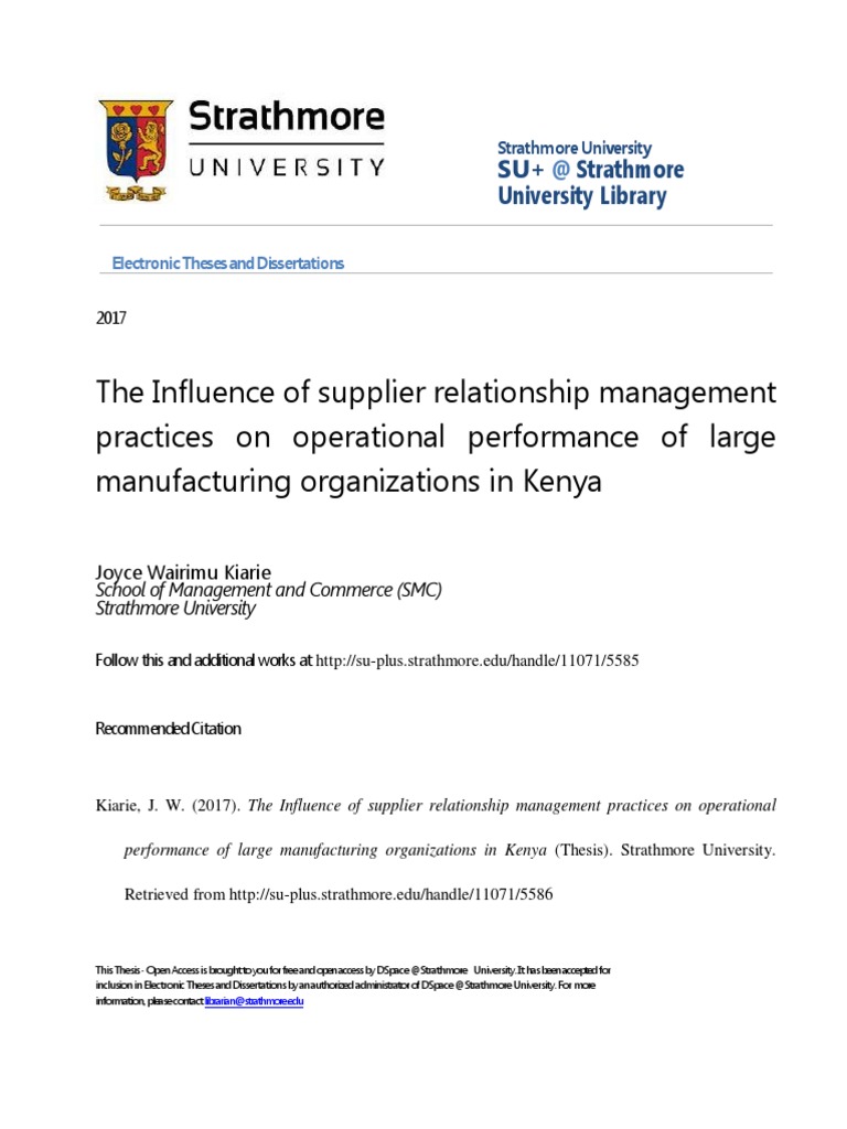 The Influence of Supplier Relationship Management Practices On Operational Performance | PDF ...