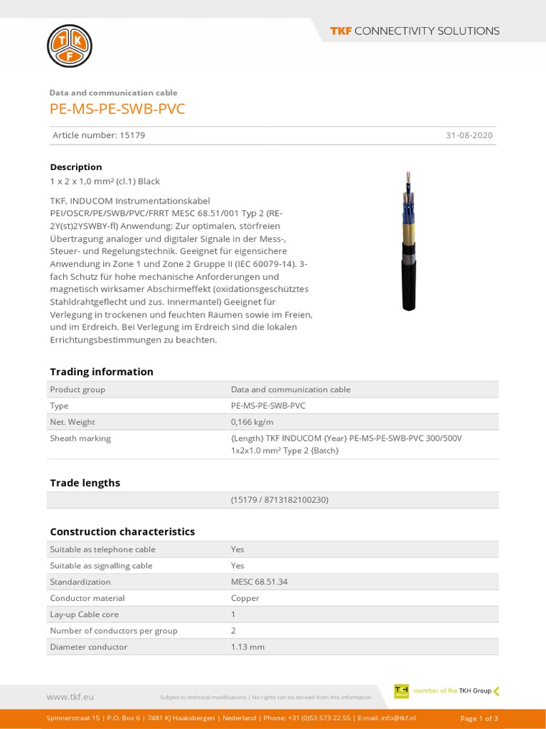 Product TKF Cables | PDF | Wire | Electric Power