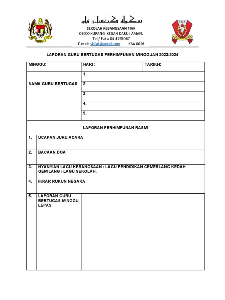 Laporan Perhimpunan Mingguan Sesi 2022, 2023 | PDF