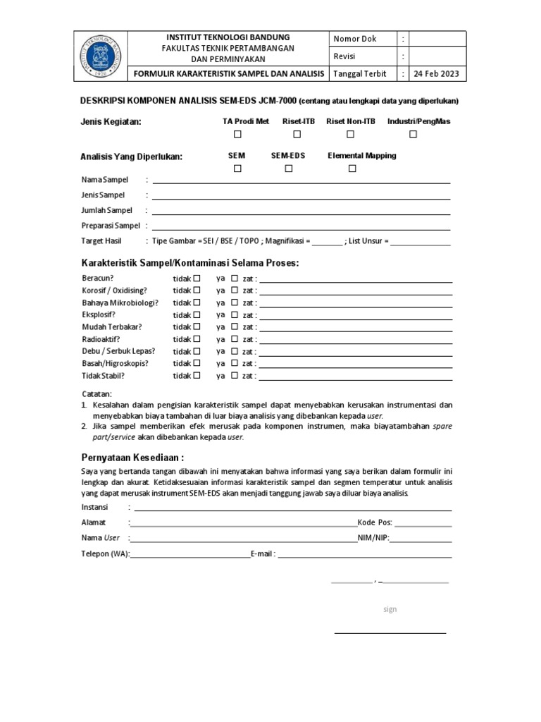 Formulir Karakteristik Sampel SEM-EDS | PDF