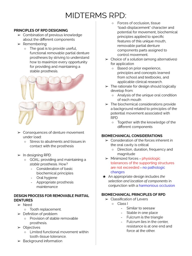 Midterms RPD:: Principles of RPD Designing | PDF | Dentures | Prosthesis