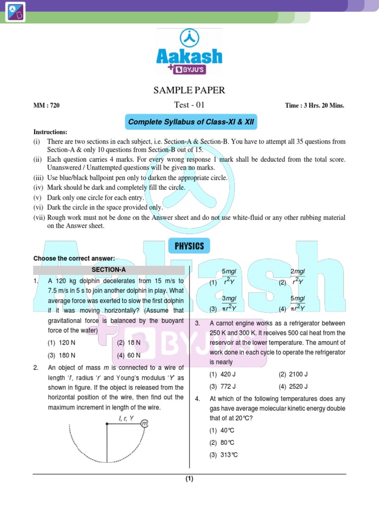 Aakash BYJUS Mock Test - 01 Paper | PDF | Hydroxide | Sodium Carbonate