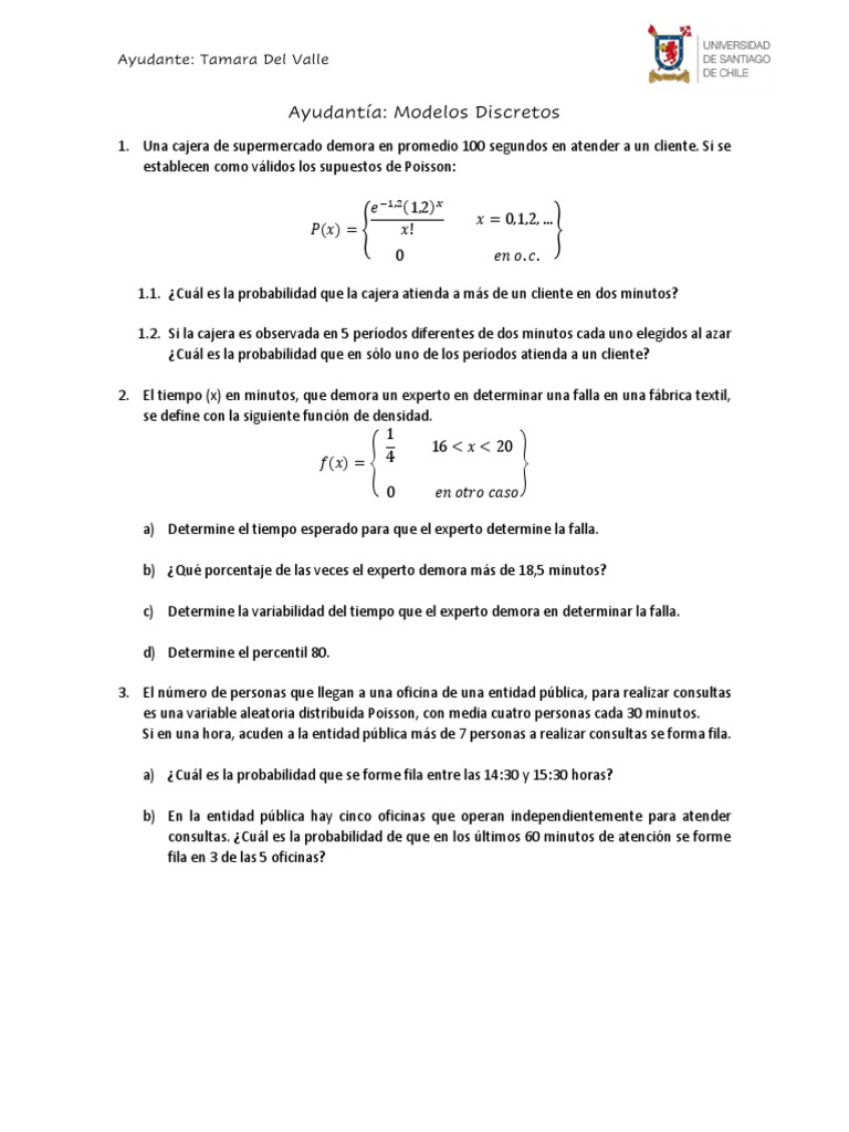 Ayudantía 4 Modelos Discretos Ejercicios | PDF