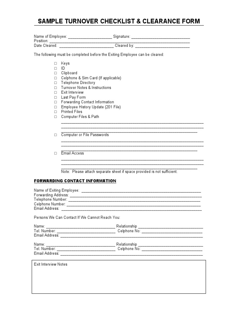F0006-Turnover-Checklist-Clearance-Form | PDF | System Software ...