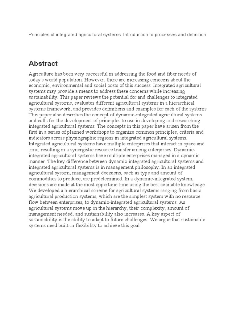 Principles of Integrated Agricultural Systems | PDF