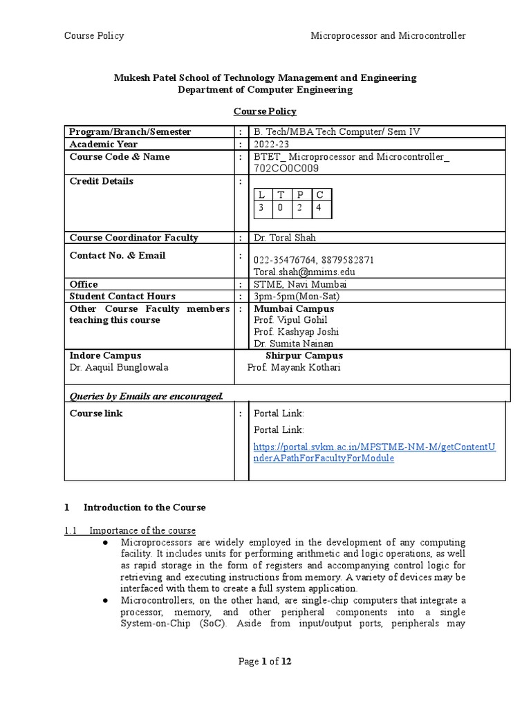 CP MPMC Ay22-23 | PDF | Microcontroller | Central Processing Unit