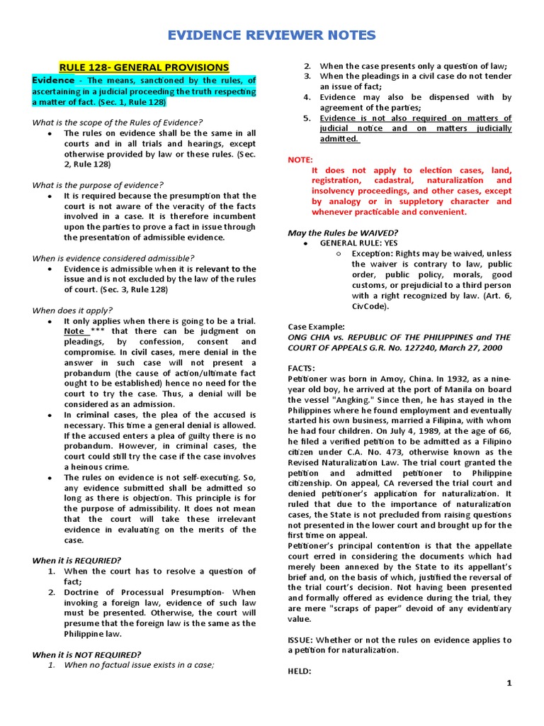 Evidence NOTES 2023 | PDF | Burden Of Proof (Law) | Evidence (Law)