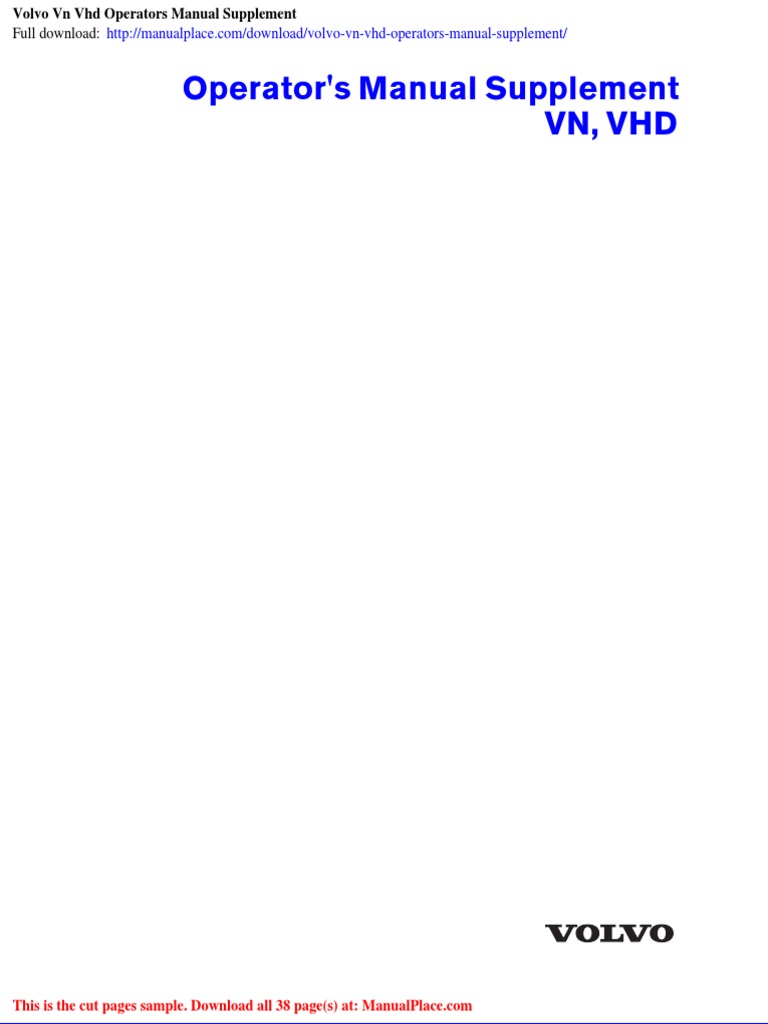 Volvo VN VHD Operators Manual Supplement | PDF | National Highway ...