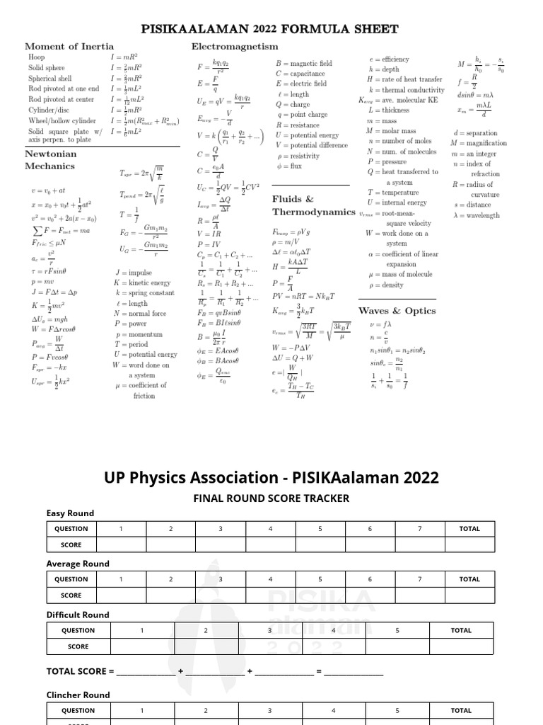 UPPA PISIKAalaman 2022 Formula and Score Sheet2 | PDF | Heat Transfer ...
