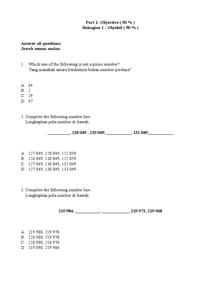 Maths Std 5 Exam Paper | PDF