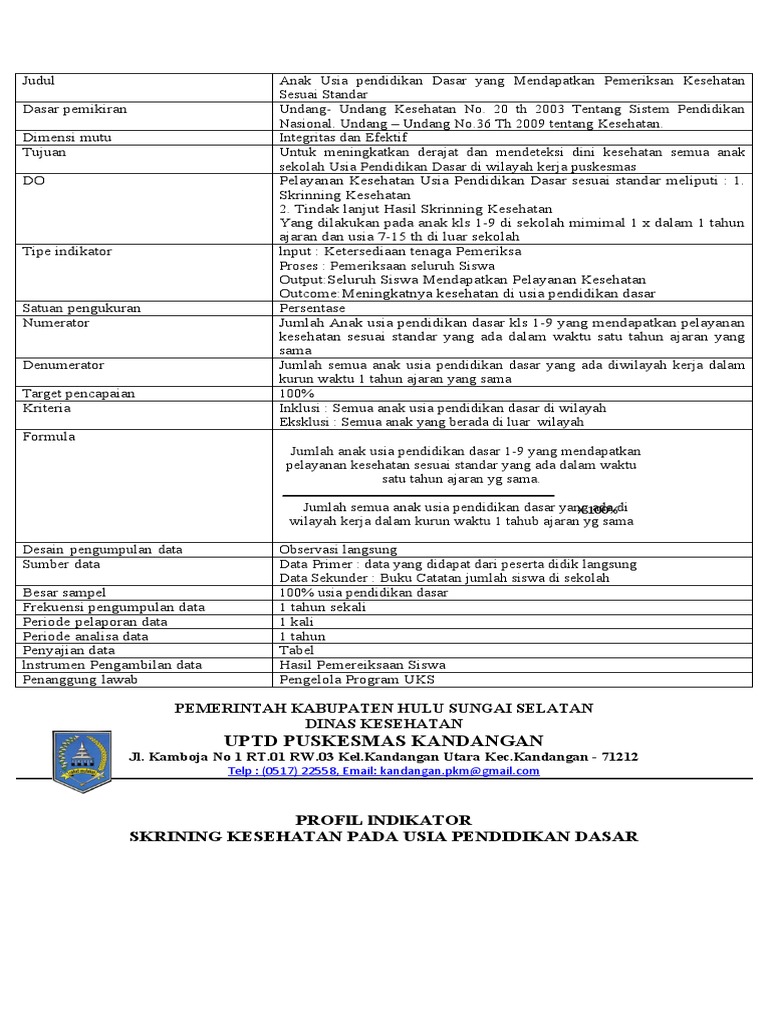 Profil Indikator UKS | PDF