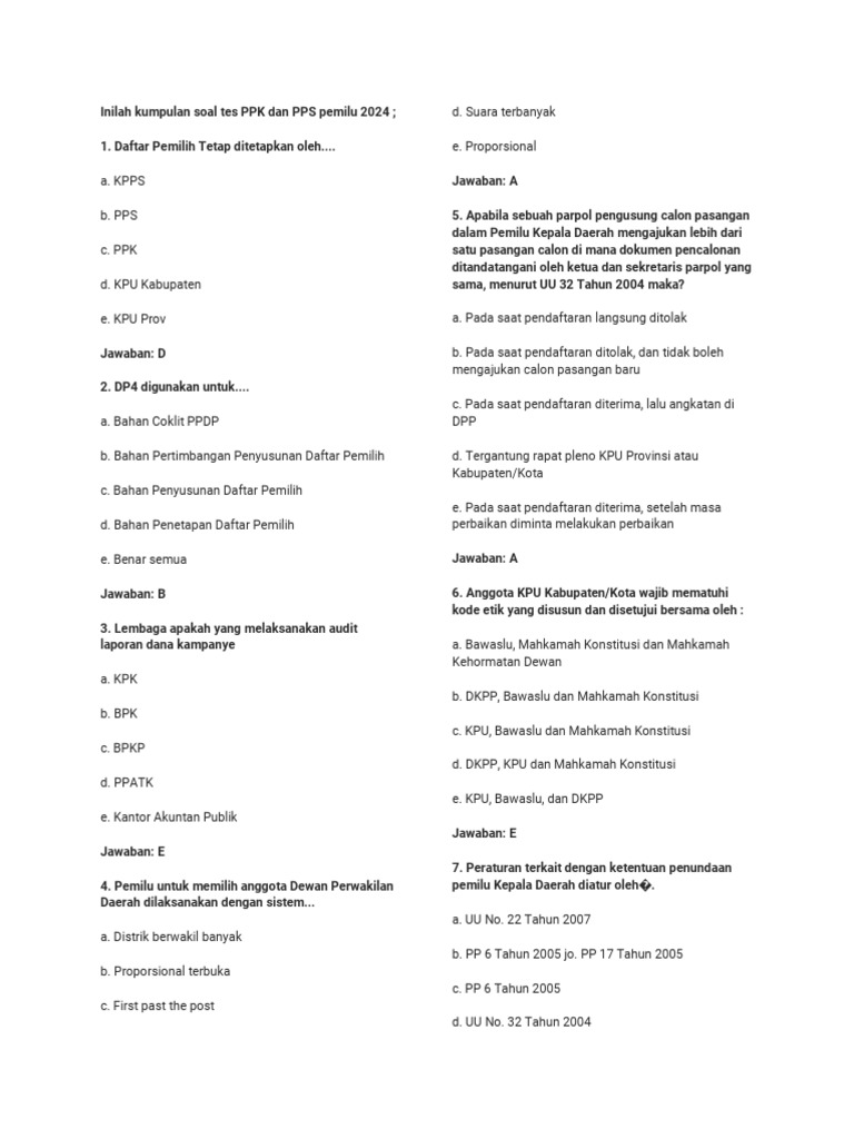 Soal Tes PPK dan PPS Pemilu 2024 | PDF