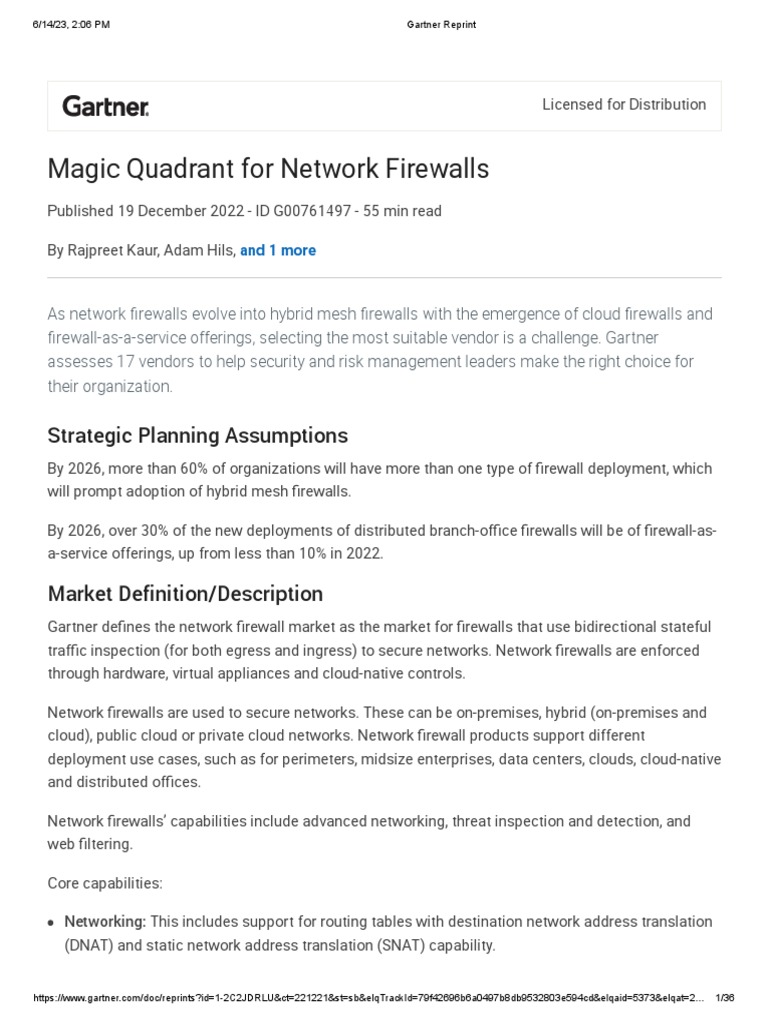 Gartner Report 2022dec - Network Firewall | PDF | Cloud Computing | Juniper Networks