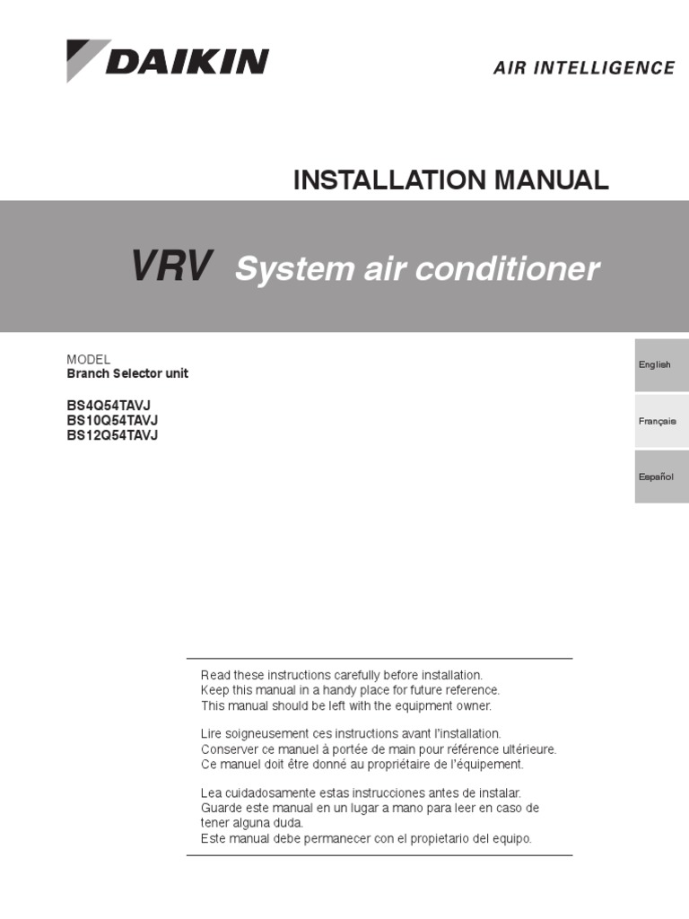 DAIKIN VRV System Air Conditioner Instruction Manual | PDF | Pipe ...