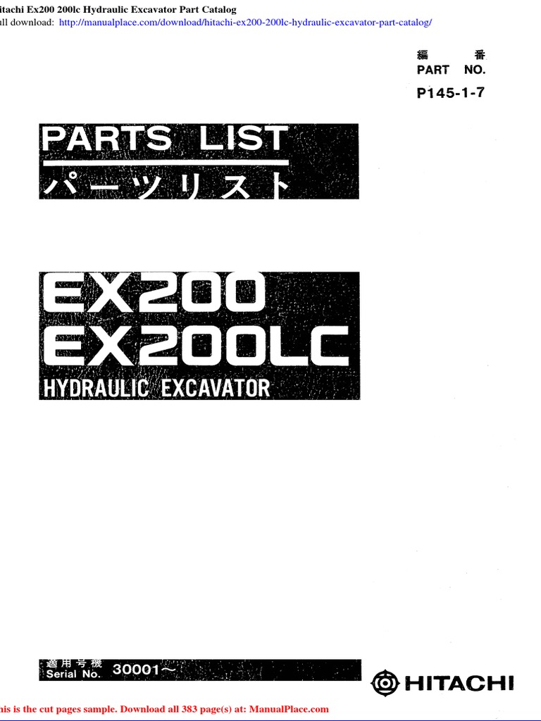 Hitachi Ex200 200lc Hydraulic Excavator Part Catalog | PDF