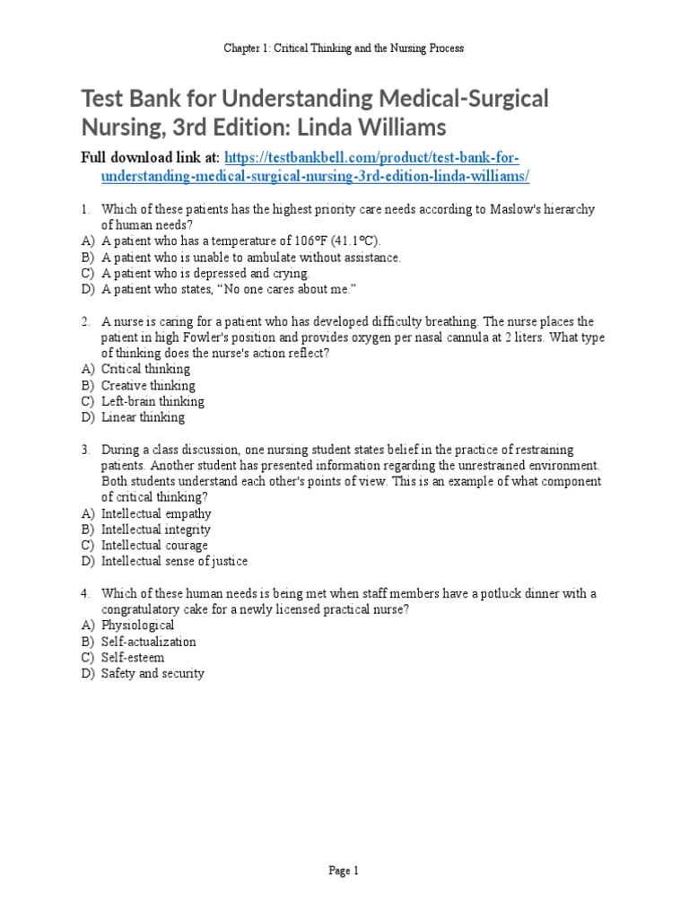 Test Bank For Understanding Medical Surgical Nursing 3rd Edition Linda ...