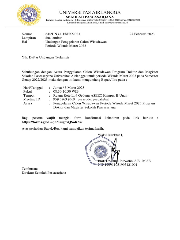 Undangan Penggelaran Periode Wisuda Maret 2023 - Calon Wisudawan | PDF Undangan Penggelaran Periode Wisuda Maret 2023 - Calon Wisudawan | PDF