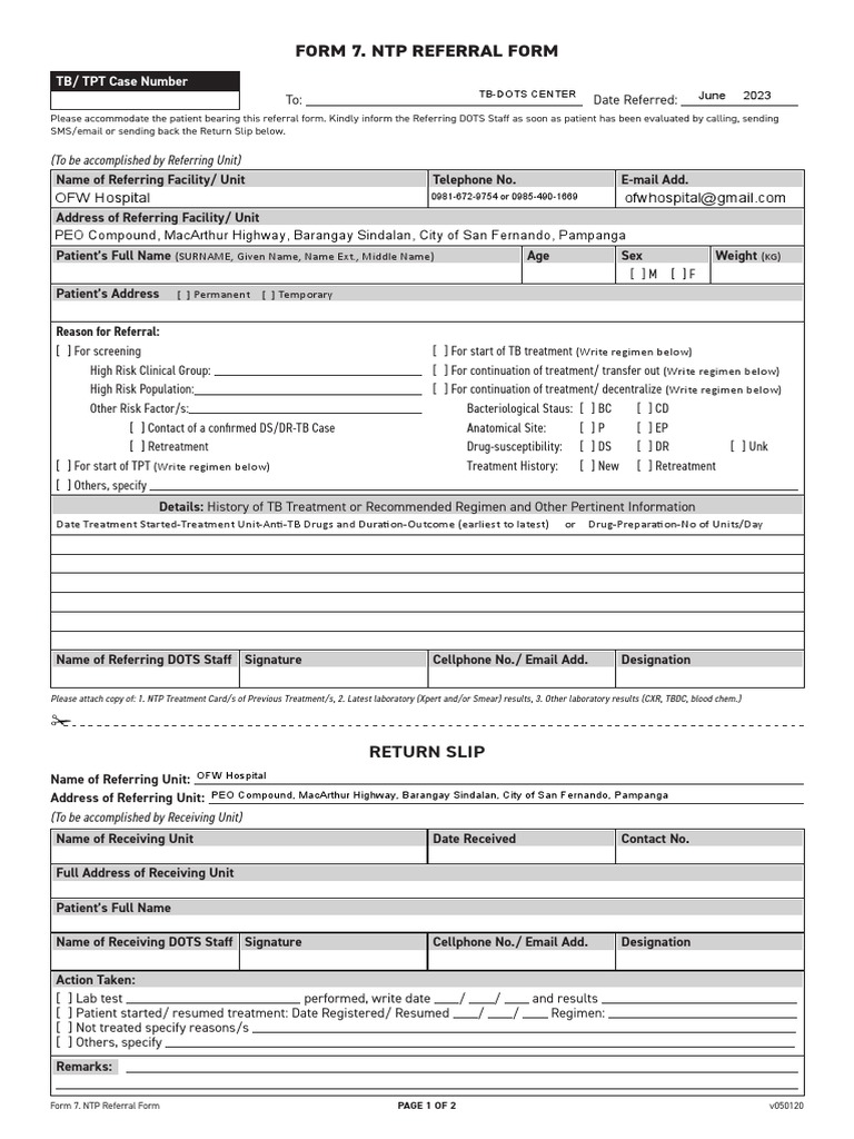 NTP Referral Form | PDF | Patient | Health Care