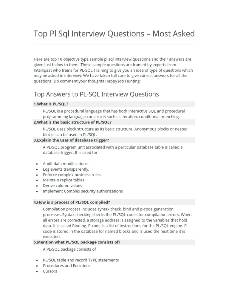 Top Pl Sql Interview Questions Pdf Plsql Sql 6755
