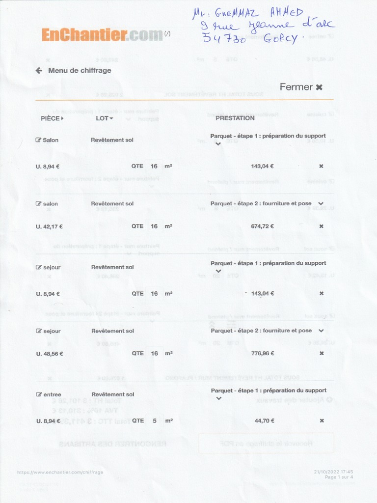 Chiffrage de travaux | PDF