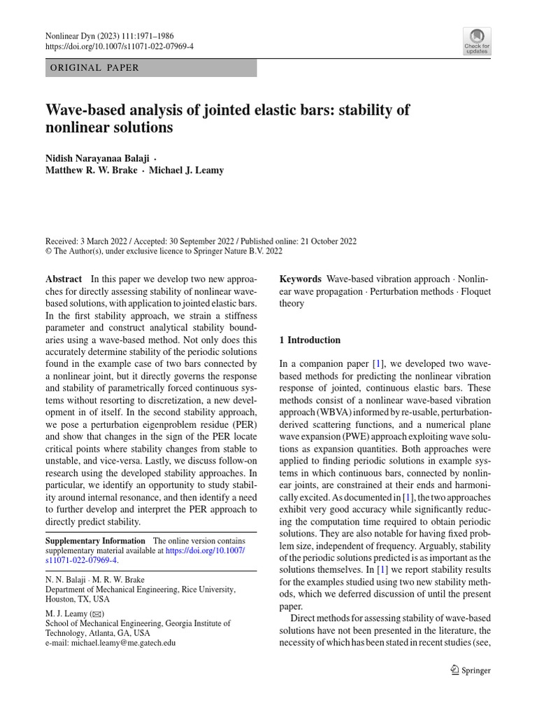 Balaji Et Al. - 2023 - Wave-based Analysis of Jointed Elastic Bars Stabi | PDF | Eigenvalues And ...