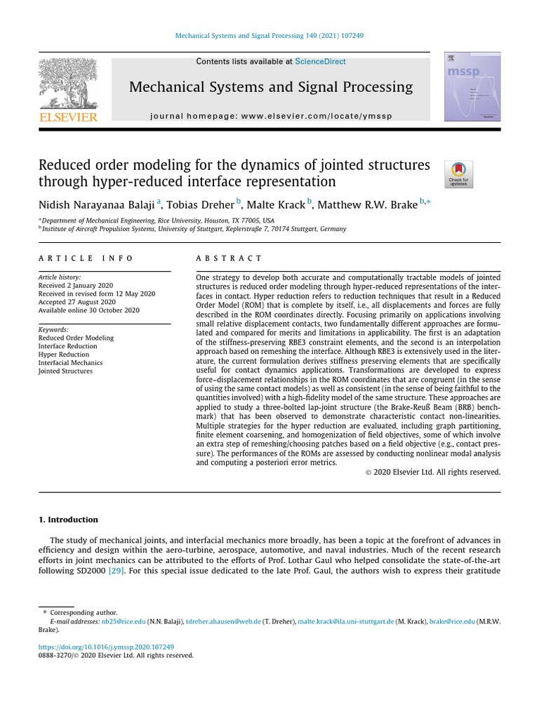 Balaji Et Al. - 2021 - Reduced Order Modeling For The Dynamics of ... Balaji Et Al. - 2021 - Reduced Order Modeling For The Dynamics of ...