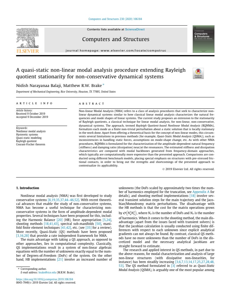 Balaji And Brake 2020 A Quasi Static Non Linear Modal Analysis