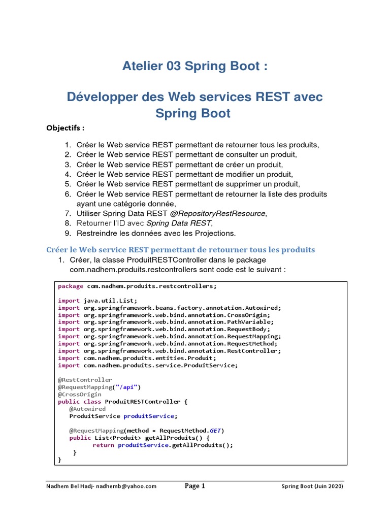 Atelier 03 Spring Boot: Développer Des Web Services REST Avec Spring ...