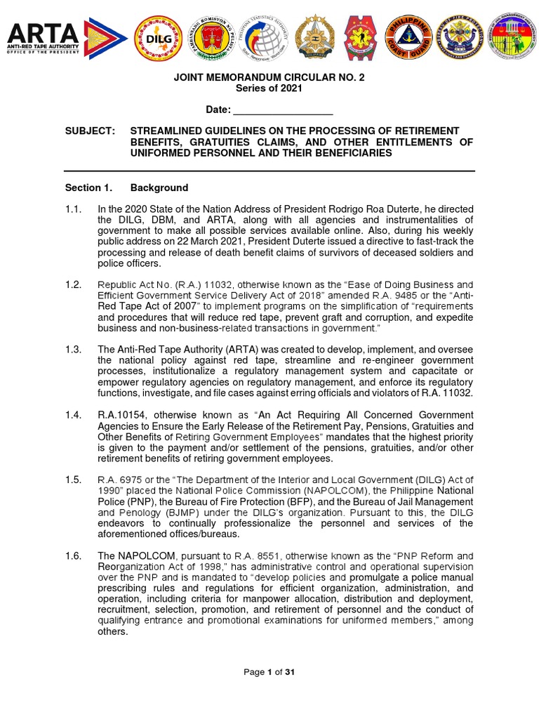 IATF JMC No. 2 Streamlined Guidelines On Processing of Retirement ...