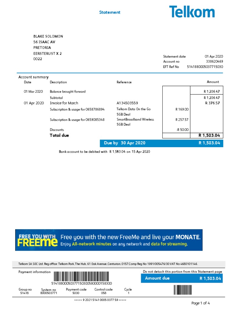 Telkom_Invoice_338620469_297[1] | PDF | Annual Percentage Rate | Value Added Tax