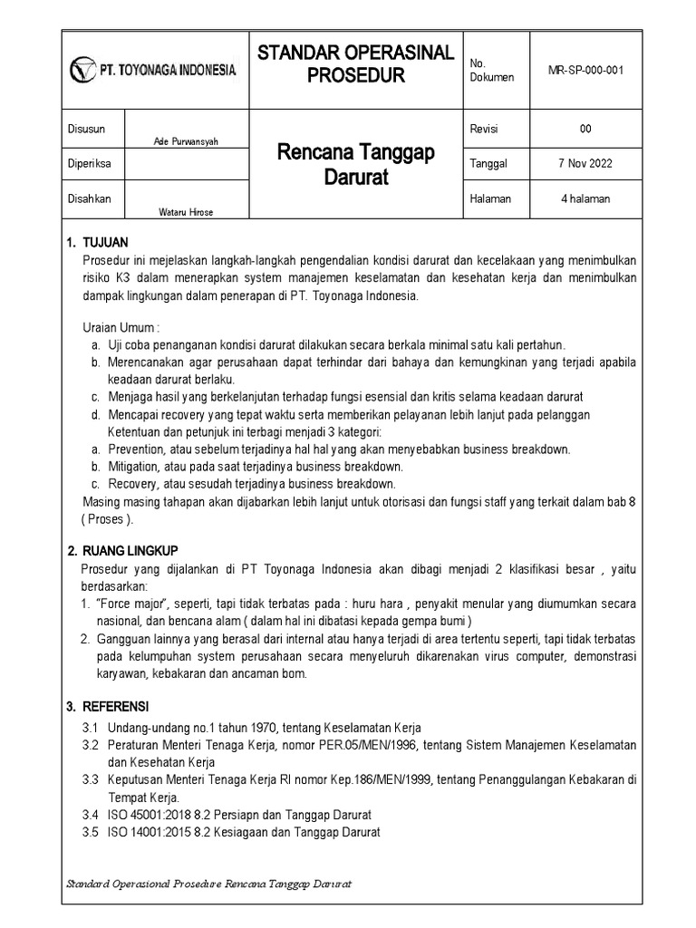 Prosedur Persiapan Tanggap Darurat | PDF