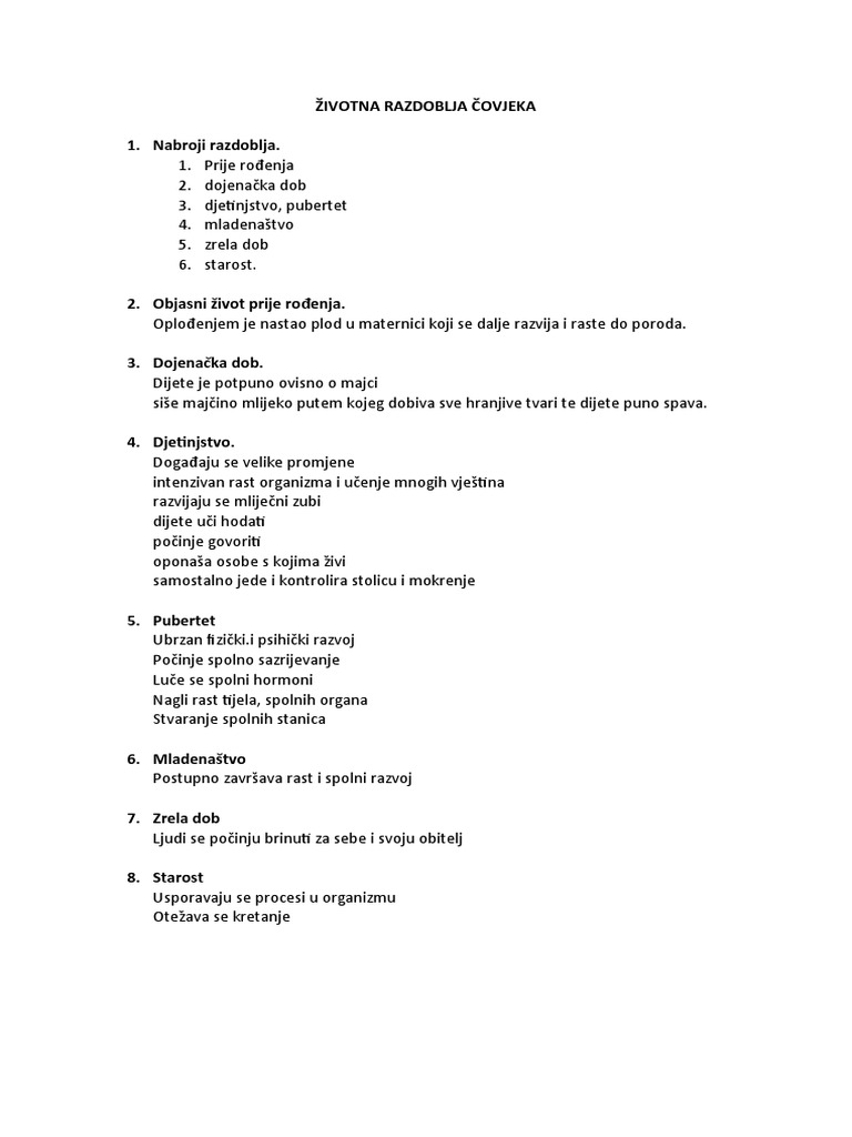 Životna Razdoblja Čovjeka | PDF