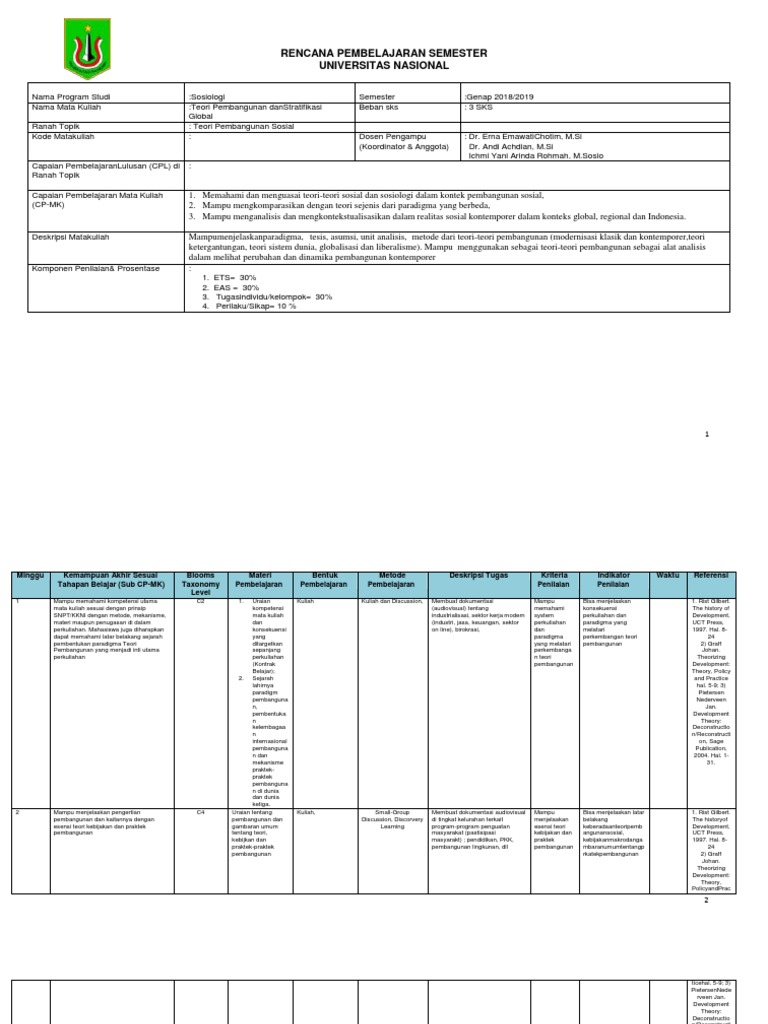 Rps Teori Pembangunan (New) | PDF
